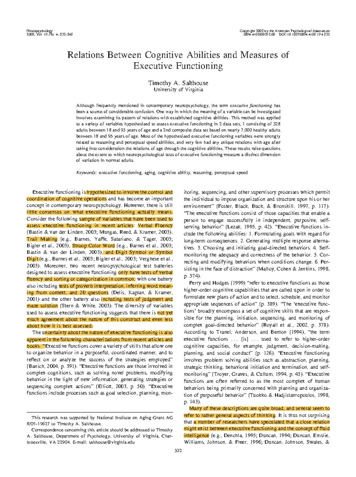Cognitive Abilities and Executive Functioning: Age-Related Insights ...