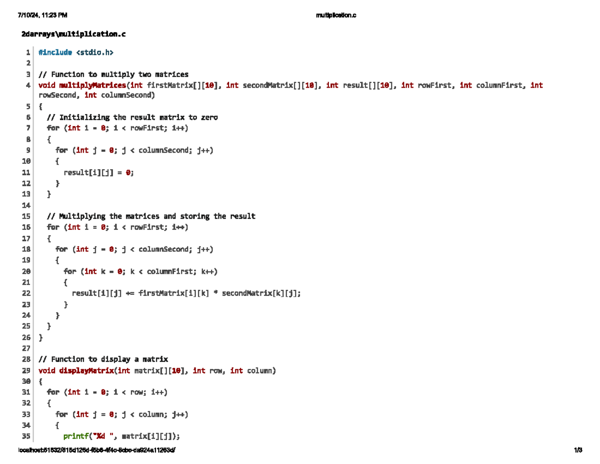 CS101: Matrix Multiplication Function Implementation in C - Studocu