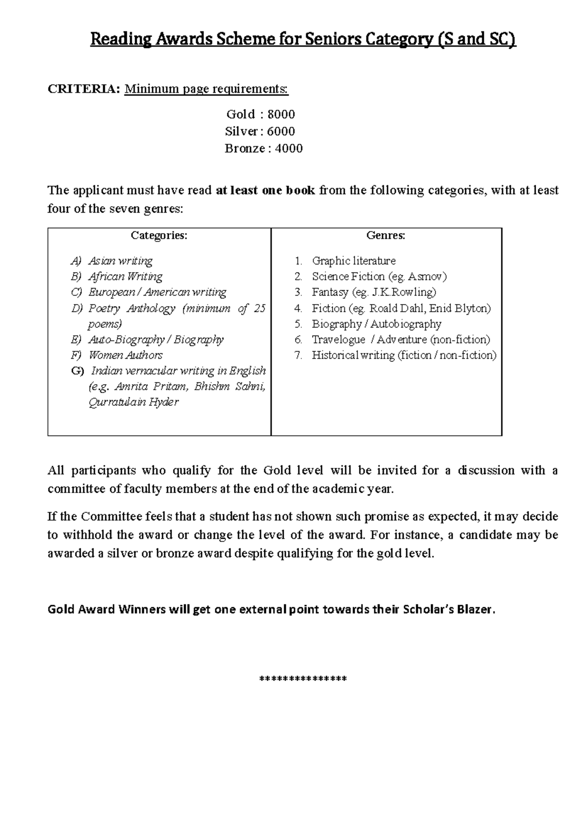 Reading Awards Scheme for Seniors (S and SC) - Feb 2024 - Studocu