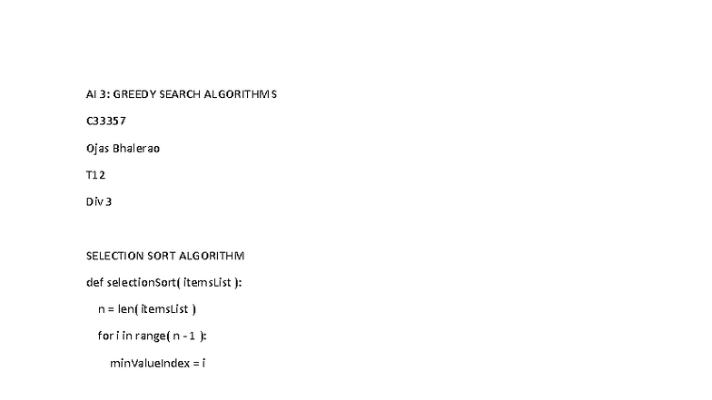 AI 3: Greedy Search Algorithms - Selection & Scheduling Techniques ...