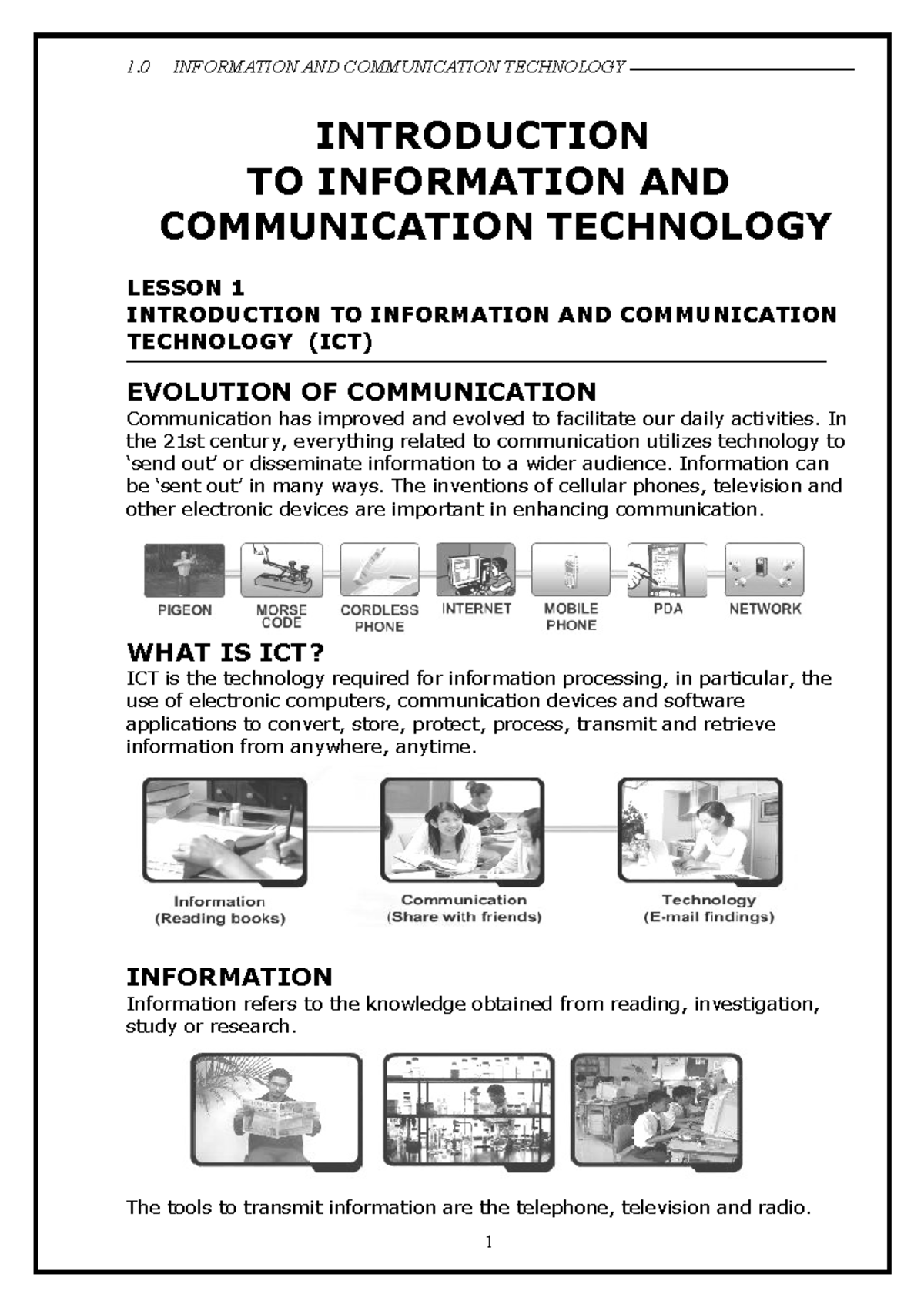 ICT 101: Intro to Information & Communication Technology Lessons - Studocu