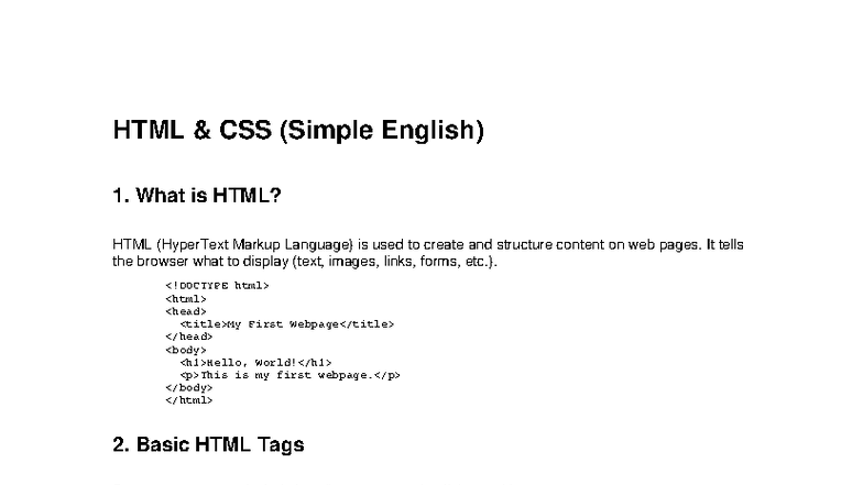 HTML CSS Basics: Understanding HTML Structure and Tags - Studocu