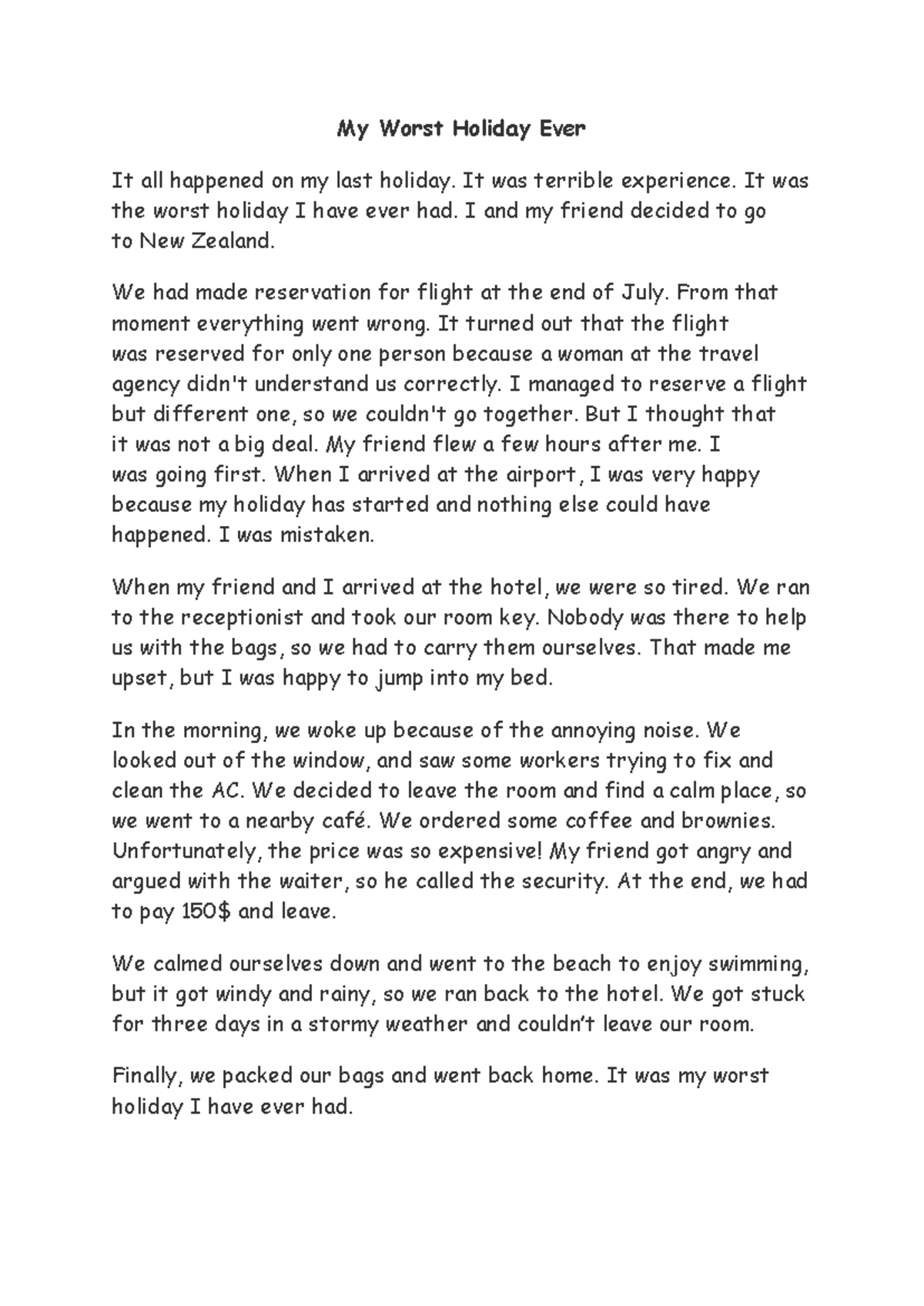 ENG 101: My Worst Holiday Experience - A Cautionary Tale - Studocu