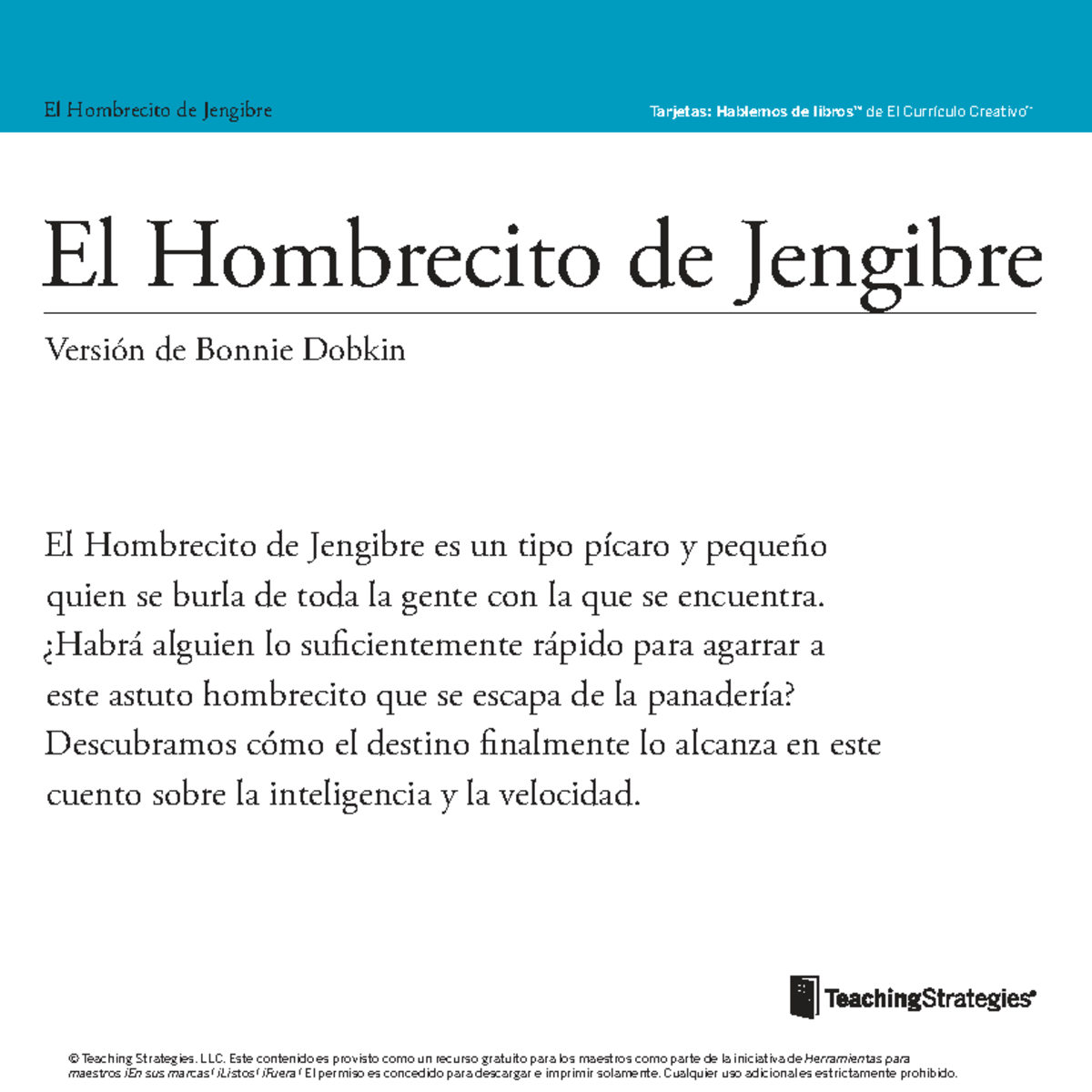 El Hombrecito de Jengibre: Estrategias de Lectura y Vocabulario - Studocu