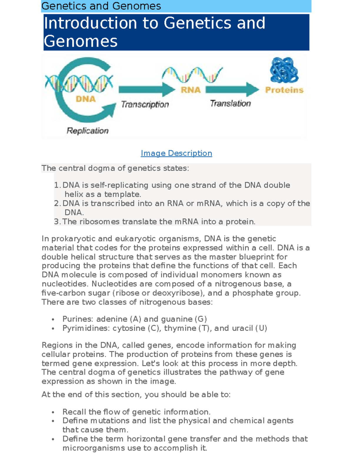 Genetics and Genomes: Overview of Key Concepts and Processes - Studocu
