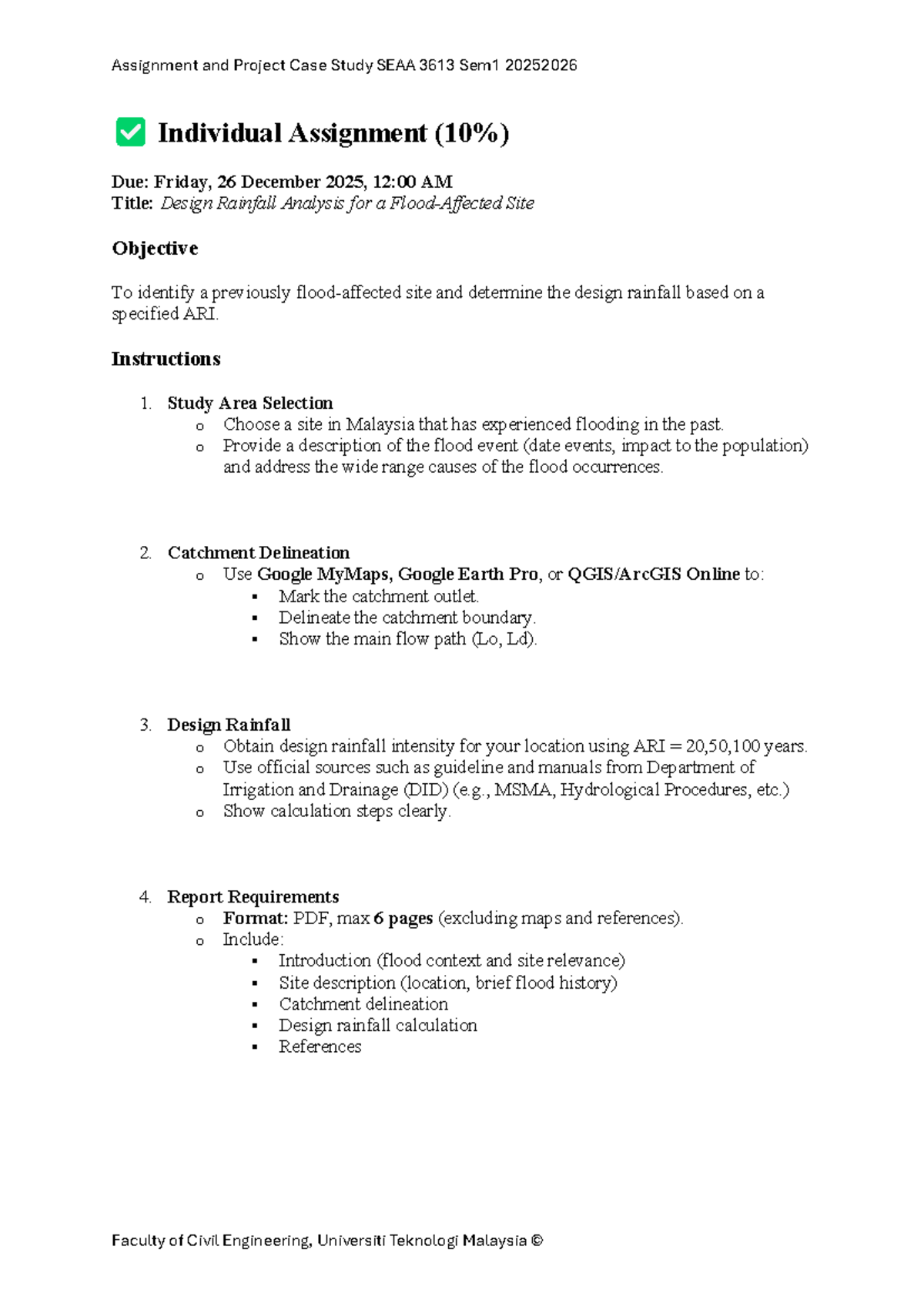 Design Rainfall Analysis & Catchment Delineation SEAA 3613 Sem1 2025 ...