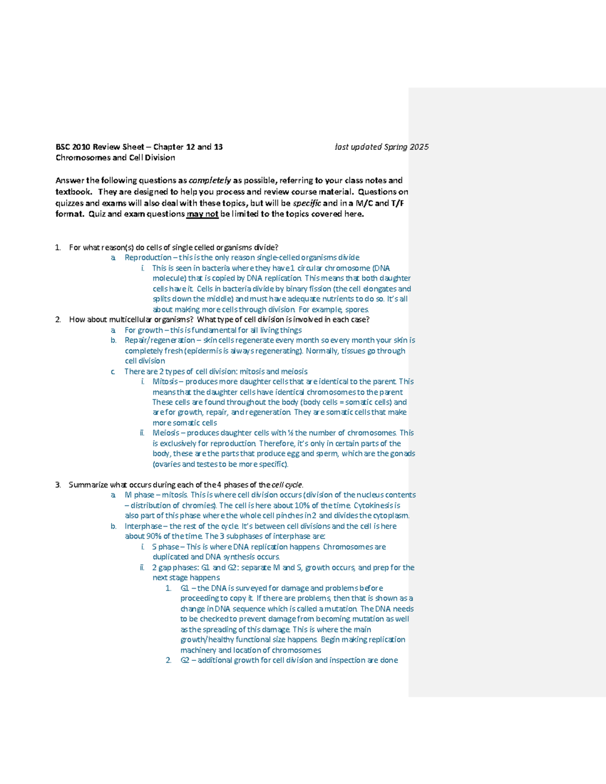 BSC 2010 Review Sheet – Chapter 12 and 13 - Studocu