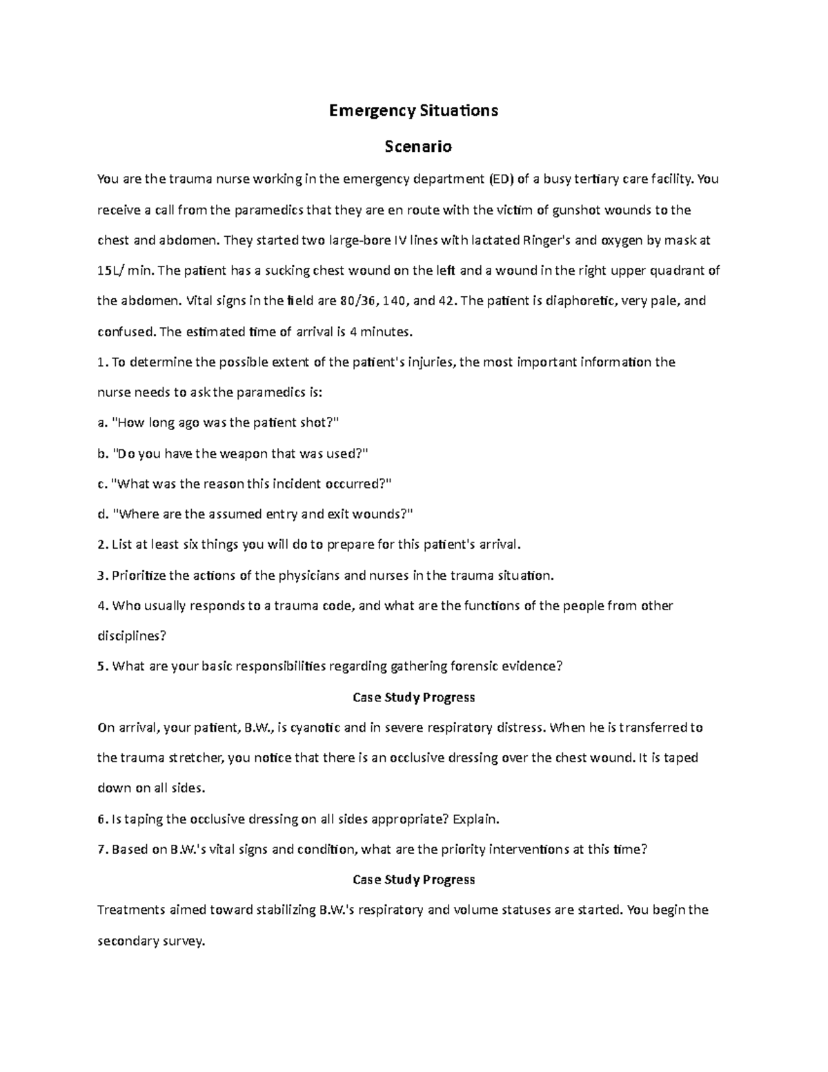 Multiple Trauma Case Study - LVN Emergency Response Protocols - Studocu