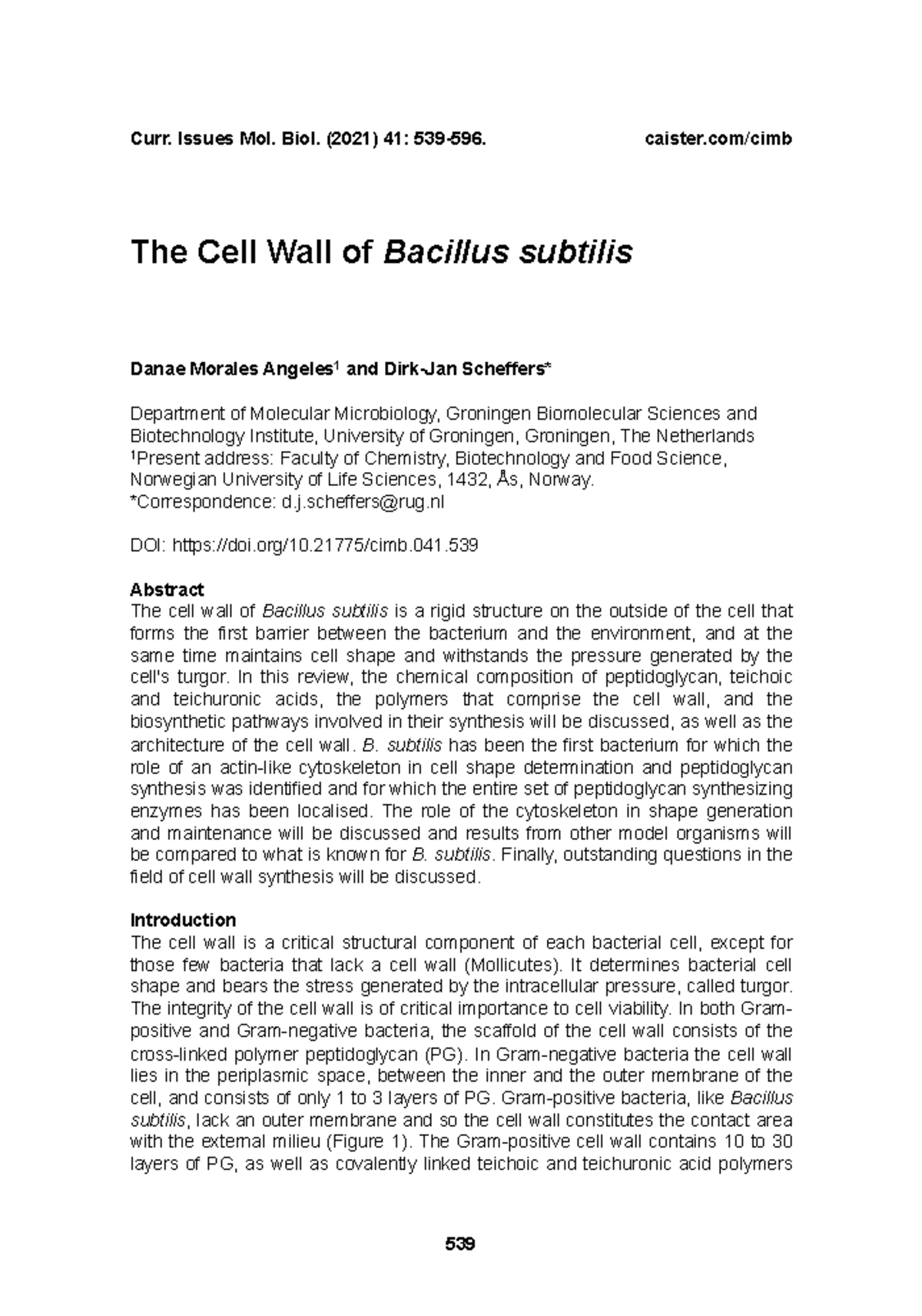 Cimb-41-00011: Insights into the Cell Wall Structure of Bacillus ...