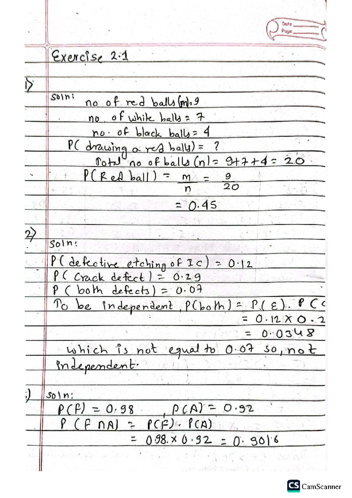 Probability and Statistics CS: Exercise Solutions and Analysis - Studocu