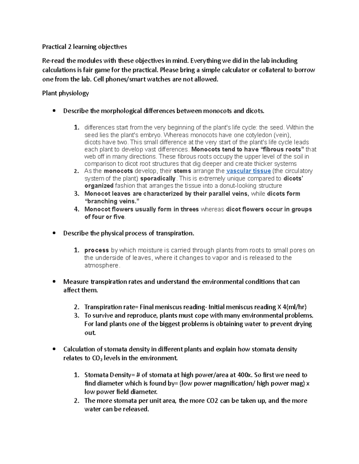 Practical II review - Practical 2 learning objectives the modules with ...