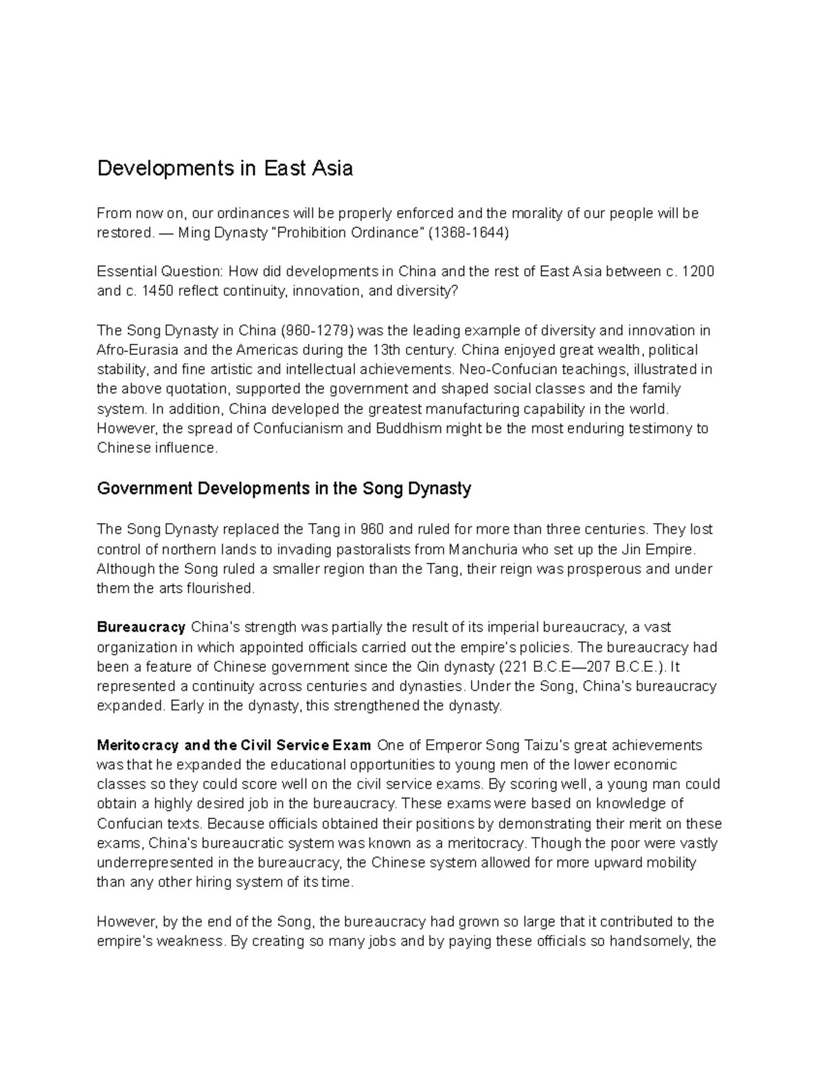 Economic Development and Cultural Influence in Song Dynasty China (AP ...