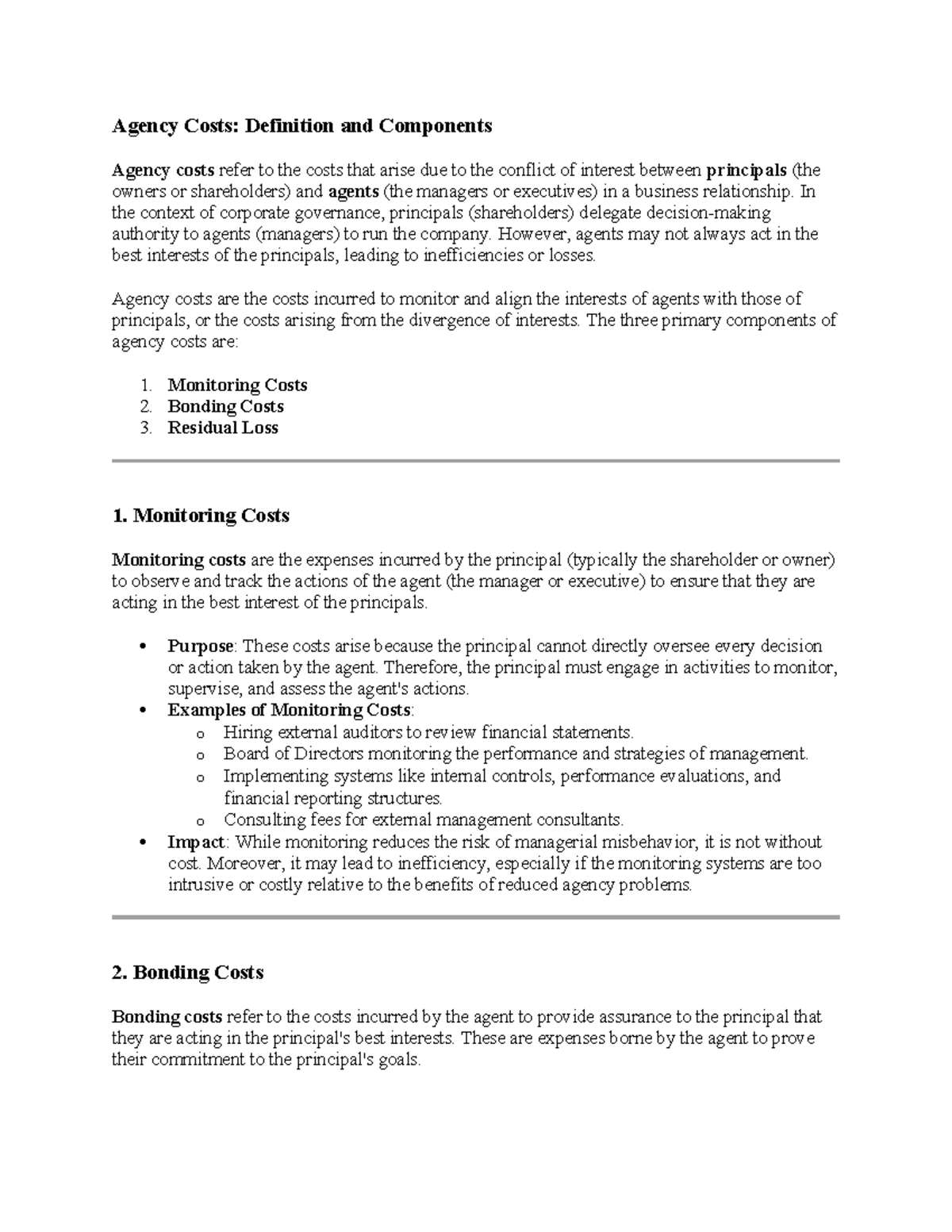 Agency Costs: Definition, Components & Implications - Studocu
