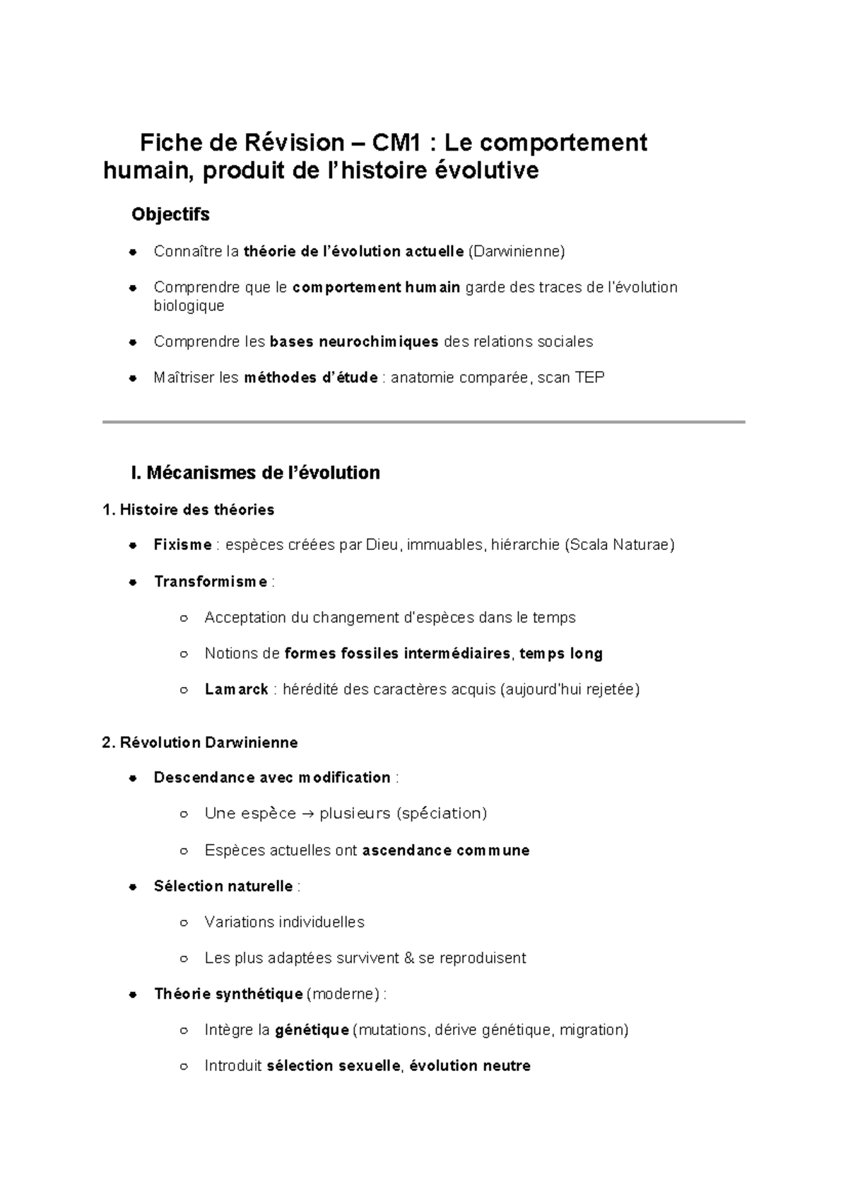 Comportement humain - Fiche de révision psychobiologie L1 S2 - 🧠Fiche ...