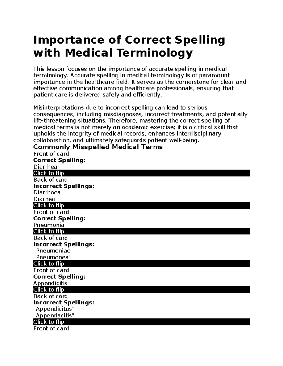 Medical Terminology [MED101]: The Crucial Role of Accurate Spelling ...