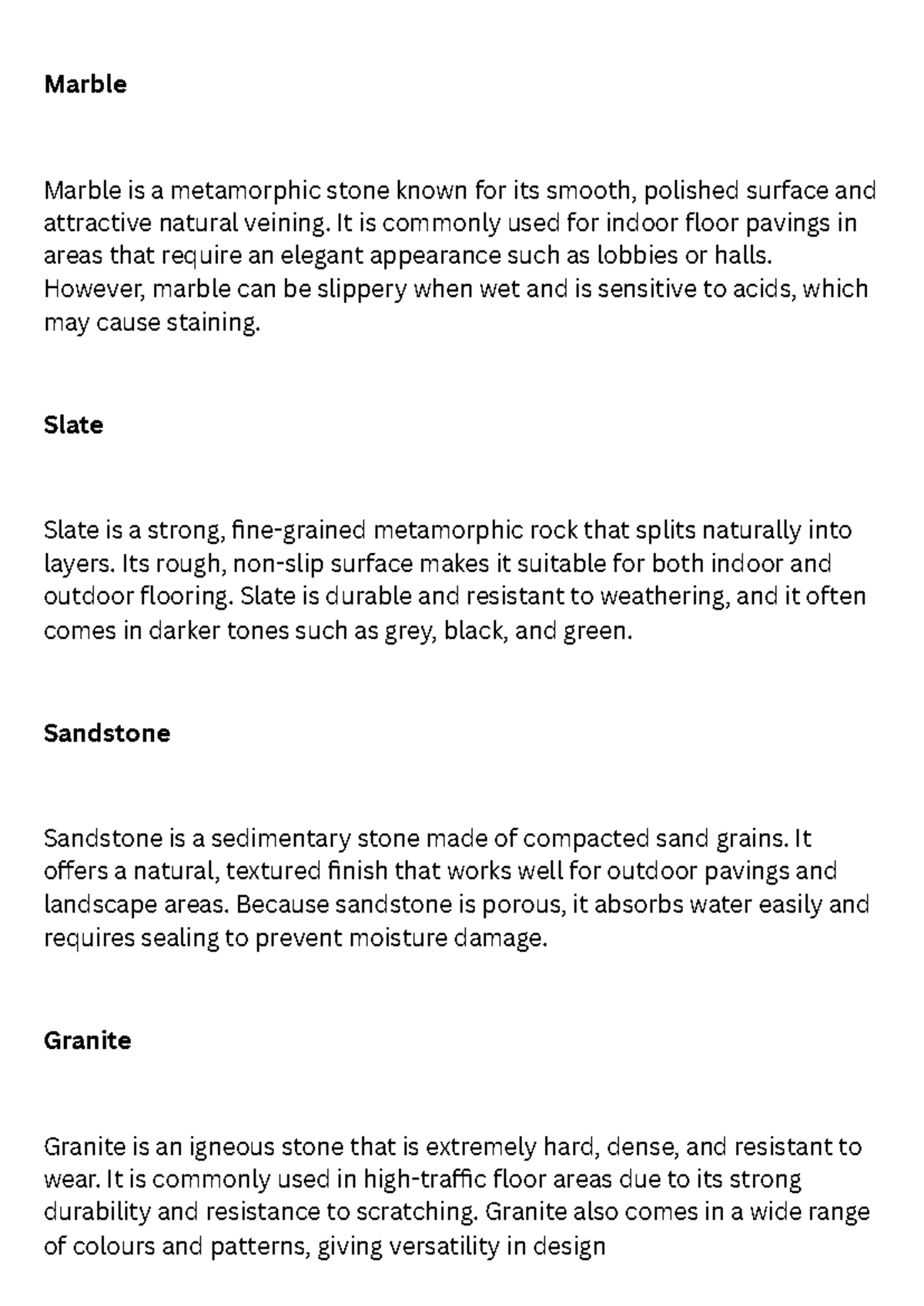 QSA102 - Notes on Marble, Slate, Sandstone, and Granite - Studocu