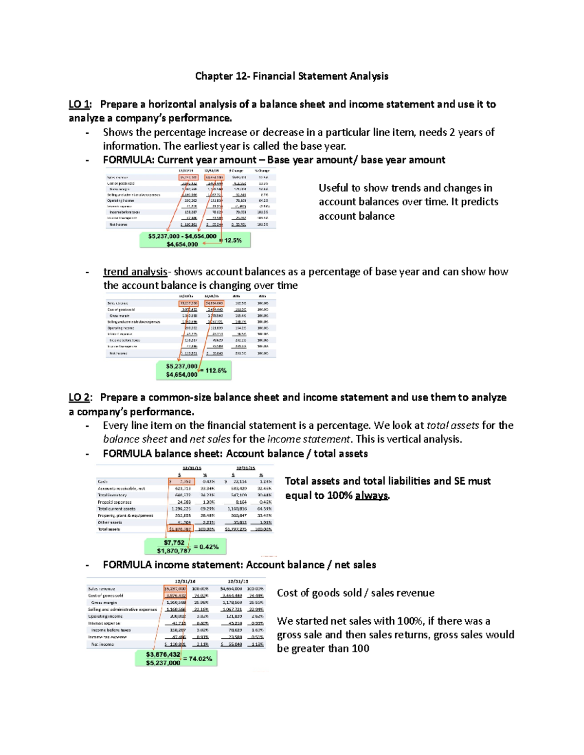 Chapter 12 - notes - Chapter 12- Financial Statement Analysis LO 1 ...