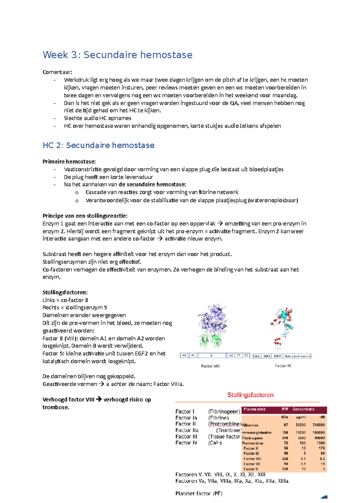 Week 3: Secundaire Hemostase - Overzicht En Mechanismen - Studeersnel