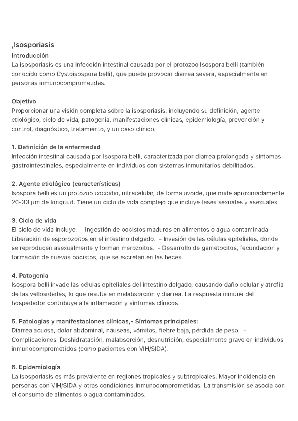 Isosporiasis: Apuntes Completos sobre la Infección Intestinal - Studocu