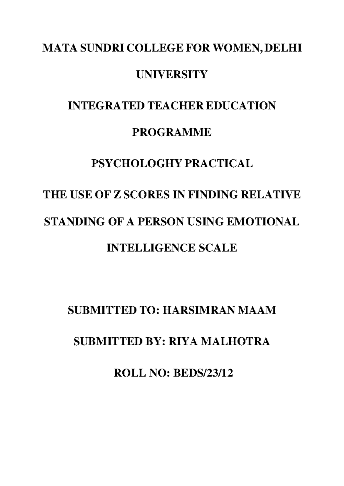 Psycho Practical SEM4: Understanding Z Scores in Emotional Intelligence - Studocu