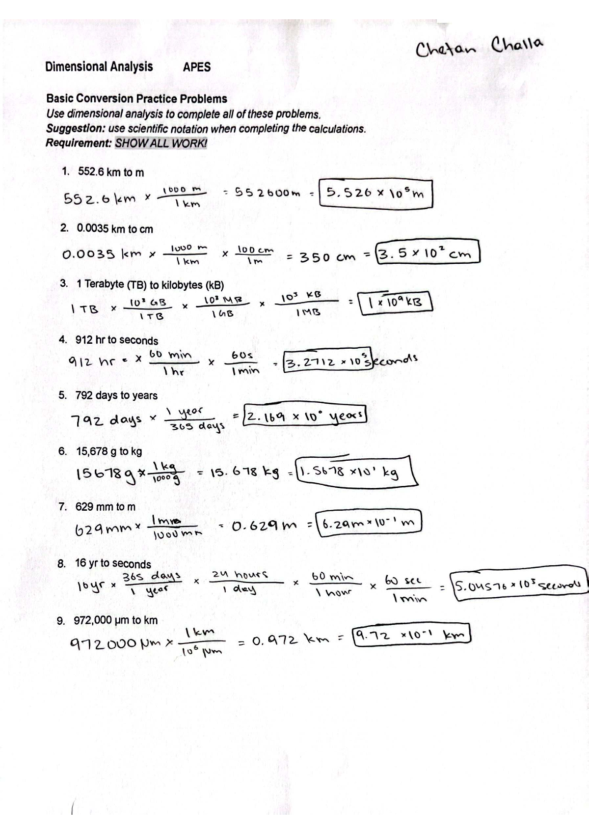 Dimensional Analysis Practice Problems for APES 2240 - Studocu