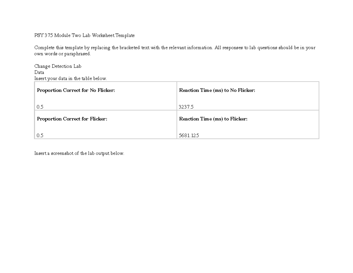 PSY 375 Module Two Lab Worksheet - All responses to lab questions ...