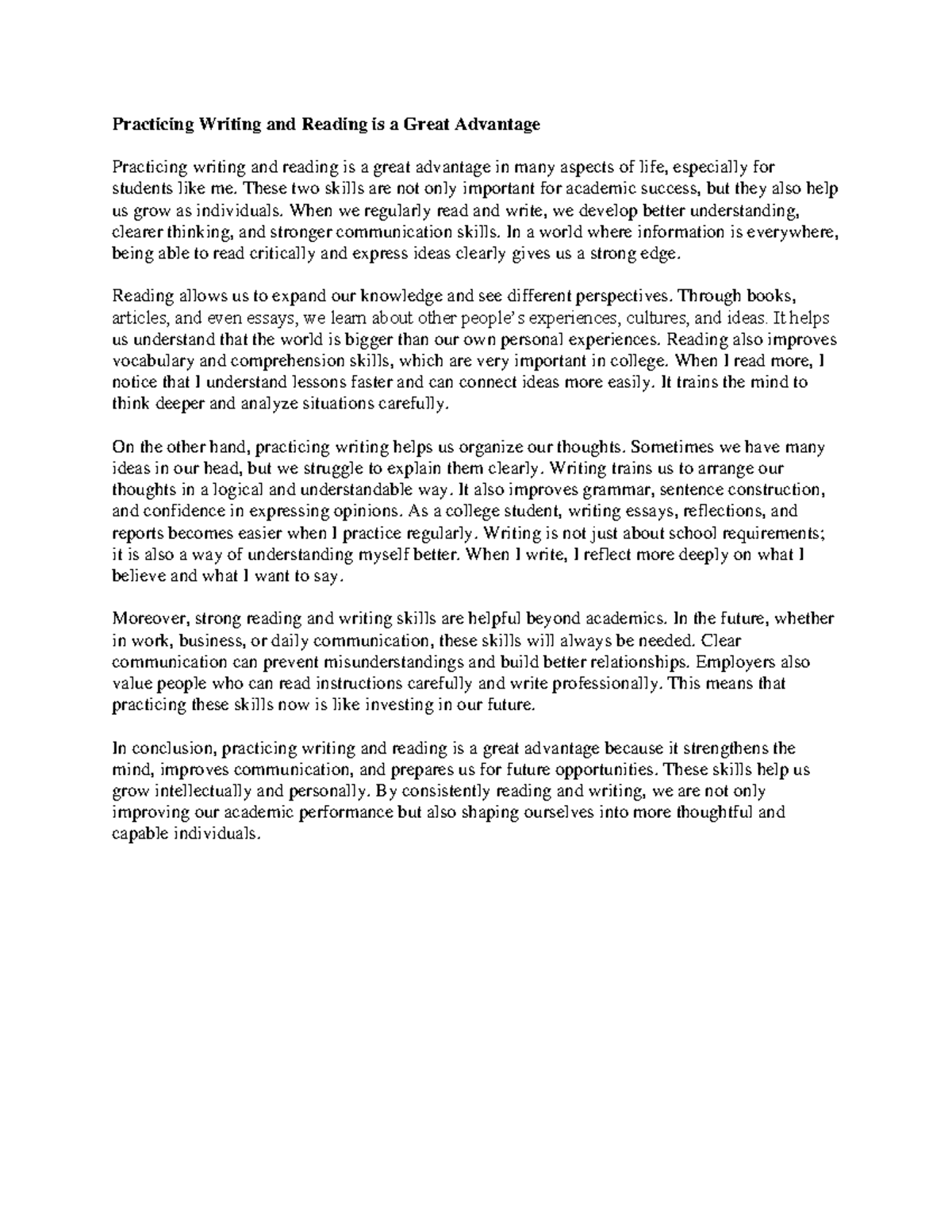 Enhancing Skills: The Importance of Writing & Reading - Studocu