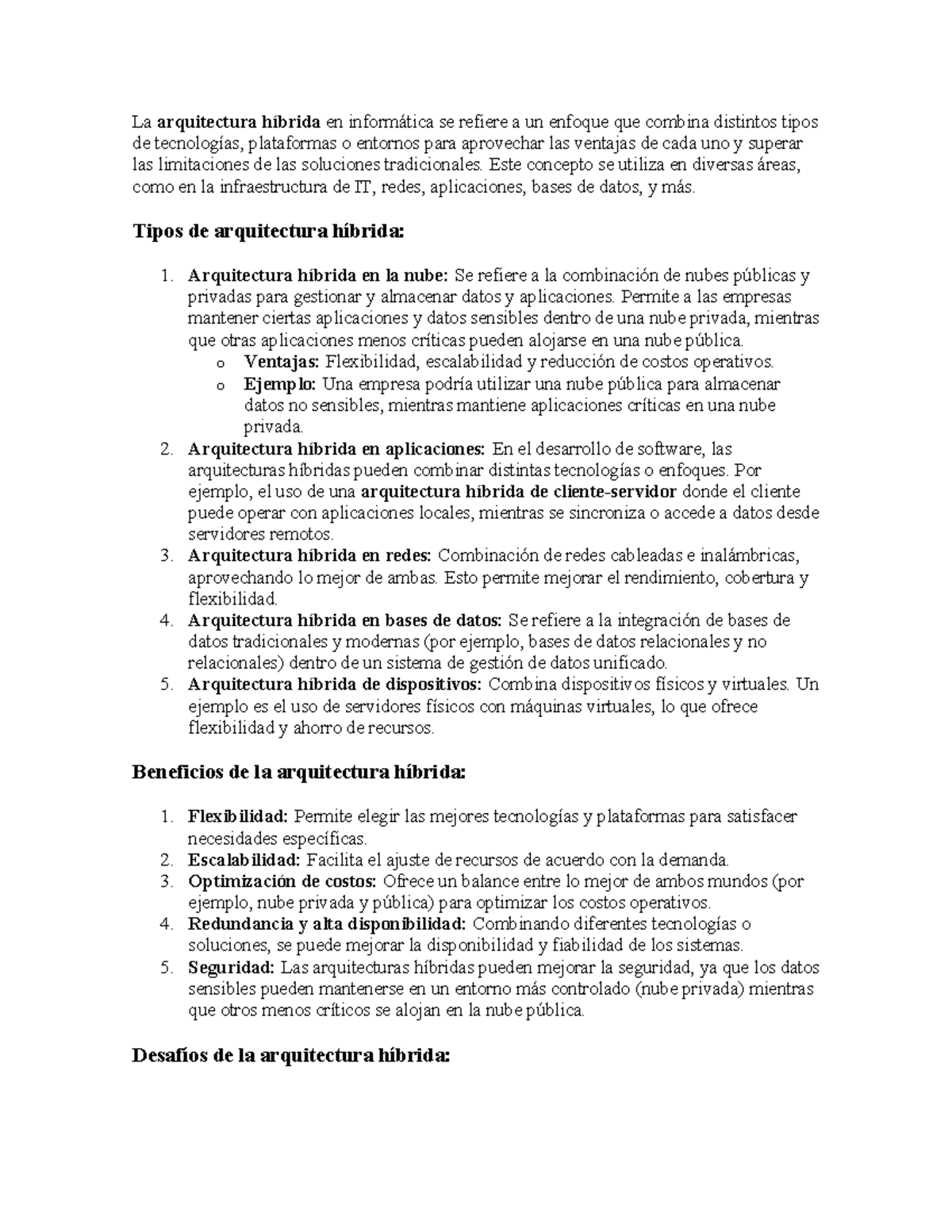 Arquitectura Híbrida en Informática: Tipos, Beneficios y Desafíos - Studocu