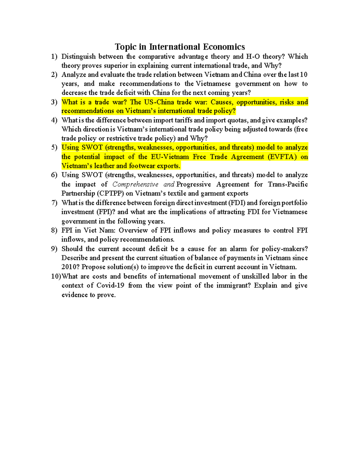 IE Course Topics: Analyzing International Economics and Trade Issues ...
