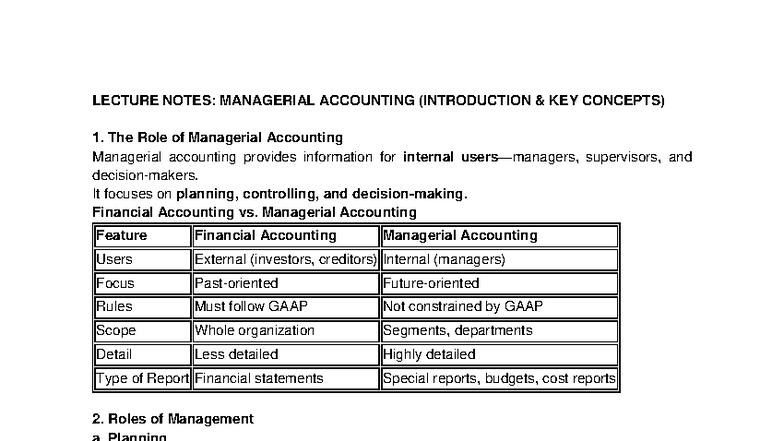 Lecture Notes-MAN ACC - Managerial accounting provides internal ...