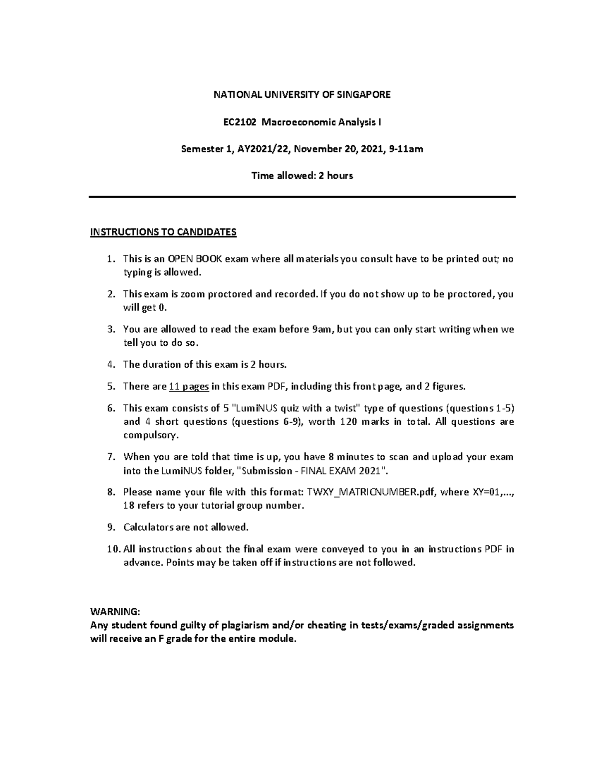 EC2102 Final Exam Guidelines and Questions (2021) - Studocu