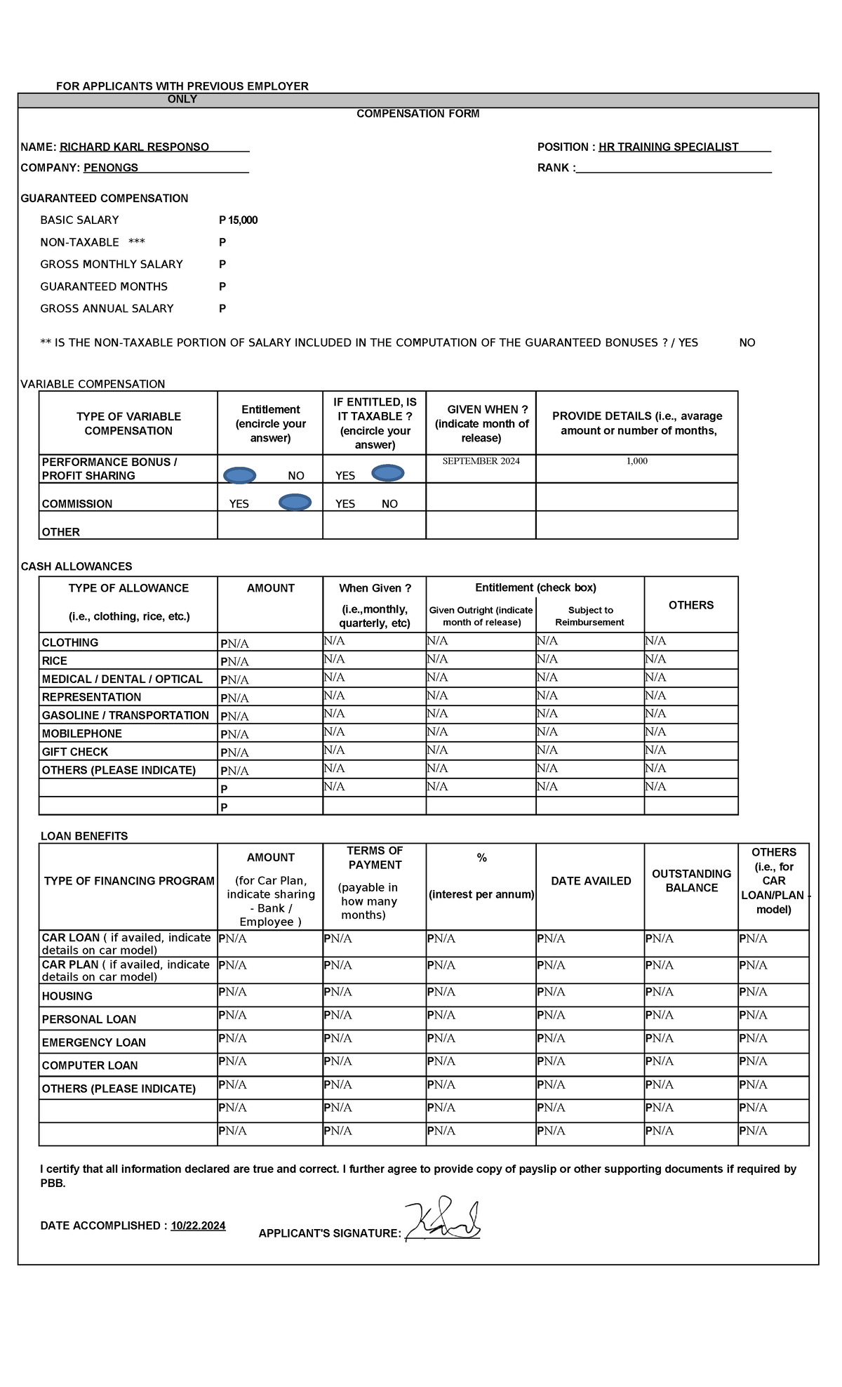 Compensation Form for Previous Employer – HR Training Specialist - Studocu