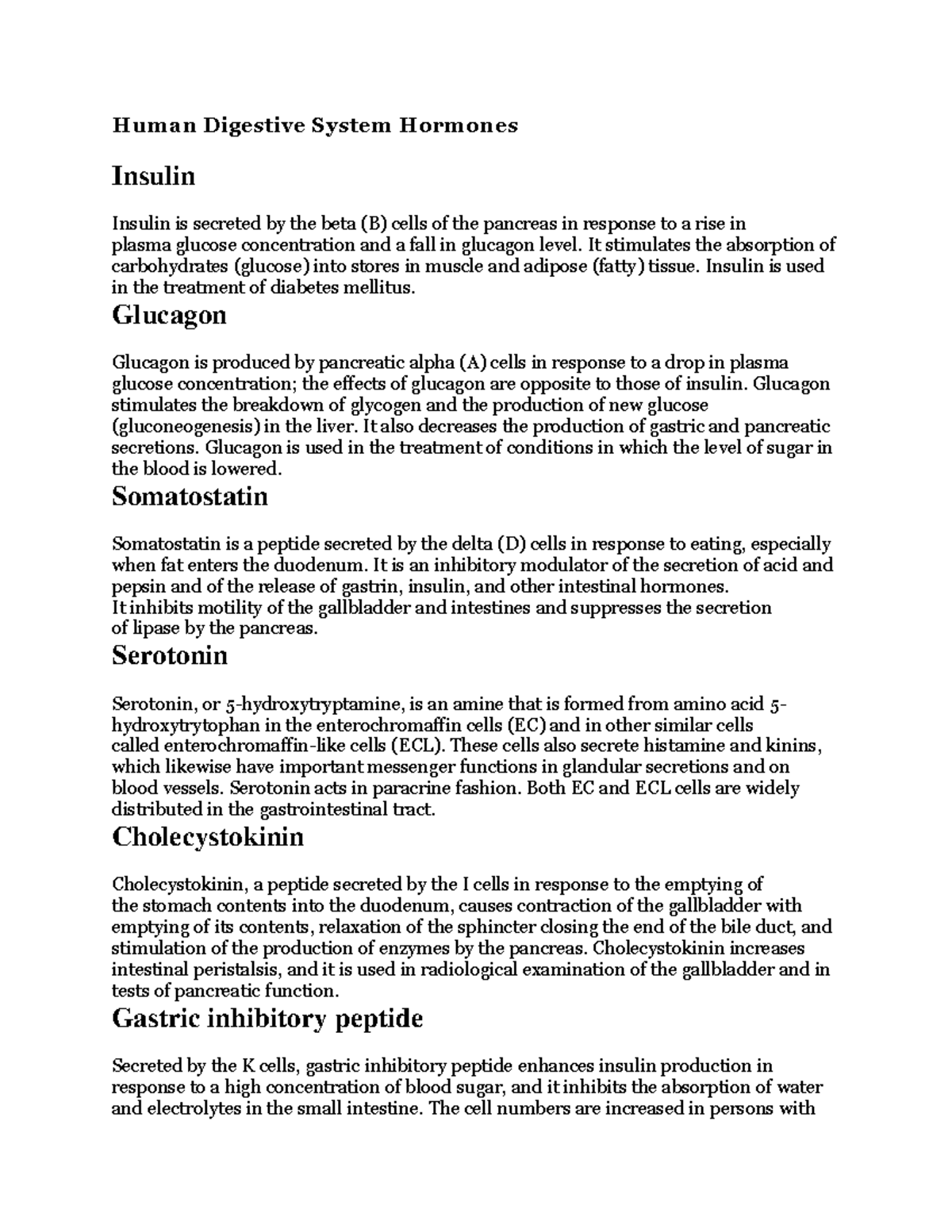 Human Digestive System Hormones Overview and Functions - Studocu