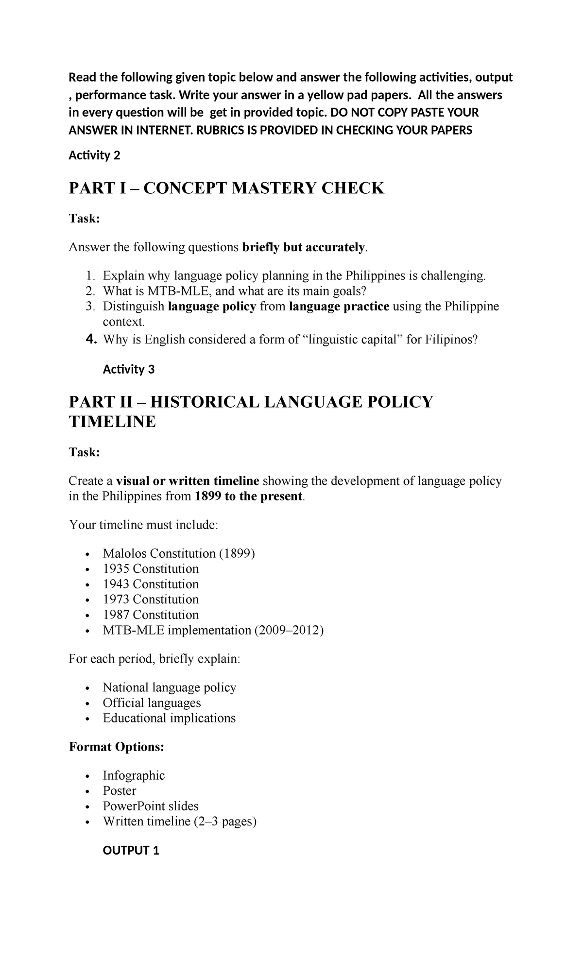 Language Policy and Practice in the Philippines: Prelim Lecture Notes ...