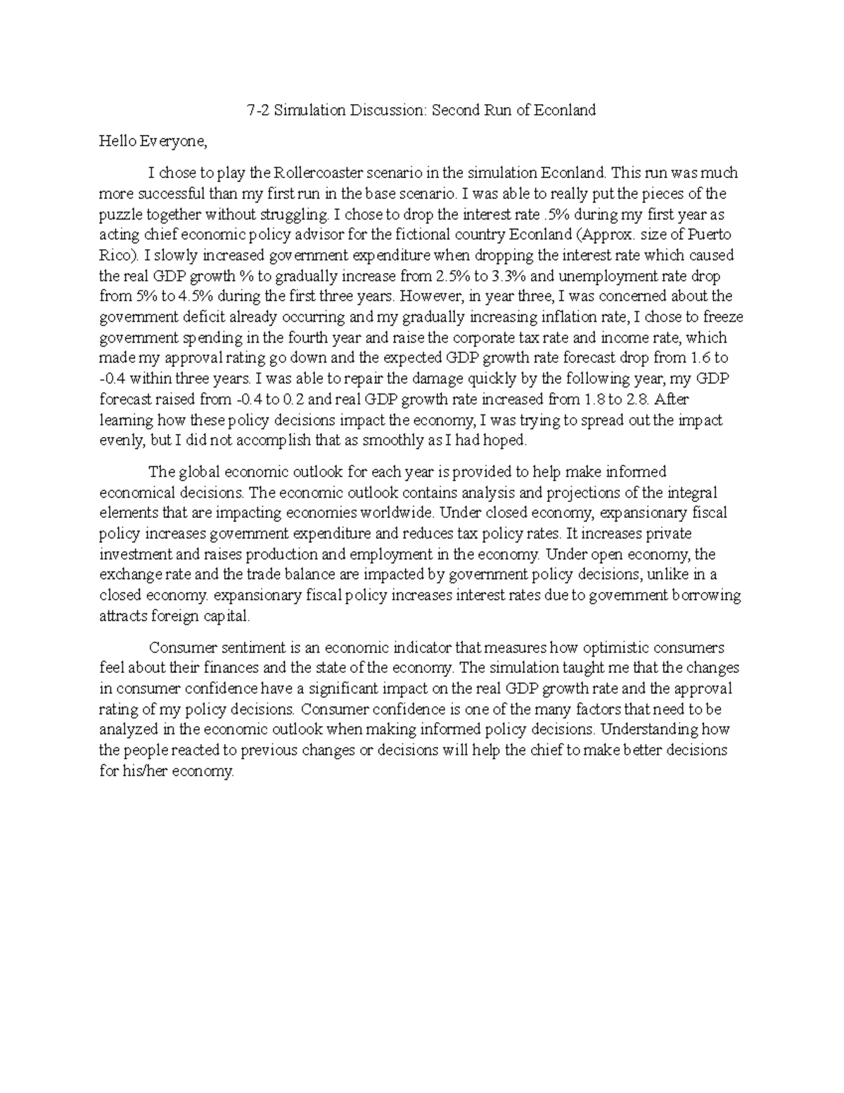 ECO202 7-2 Simulation Discussion: Insights from Econland's ...