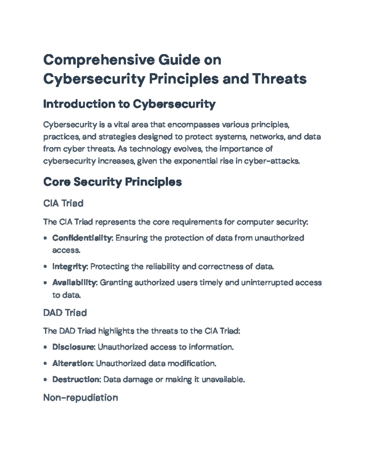 Comprehensive Cybersecurity Principles and Emerging Threats Overview ...