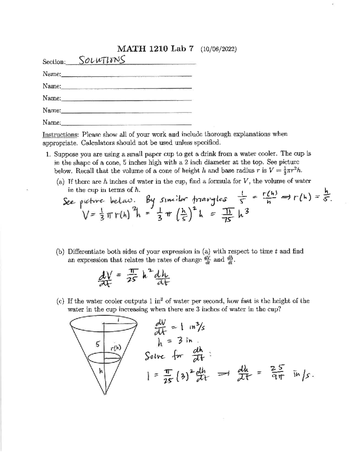 Lab7 solutions - MATH 1210 Lab 7 Section: SOLUTIONS Name: Name: Name ...