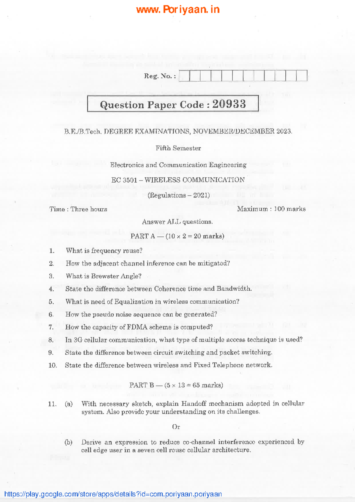 Wireless Communication - EC3501 2021 Regulation - Semester Question ...