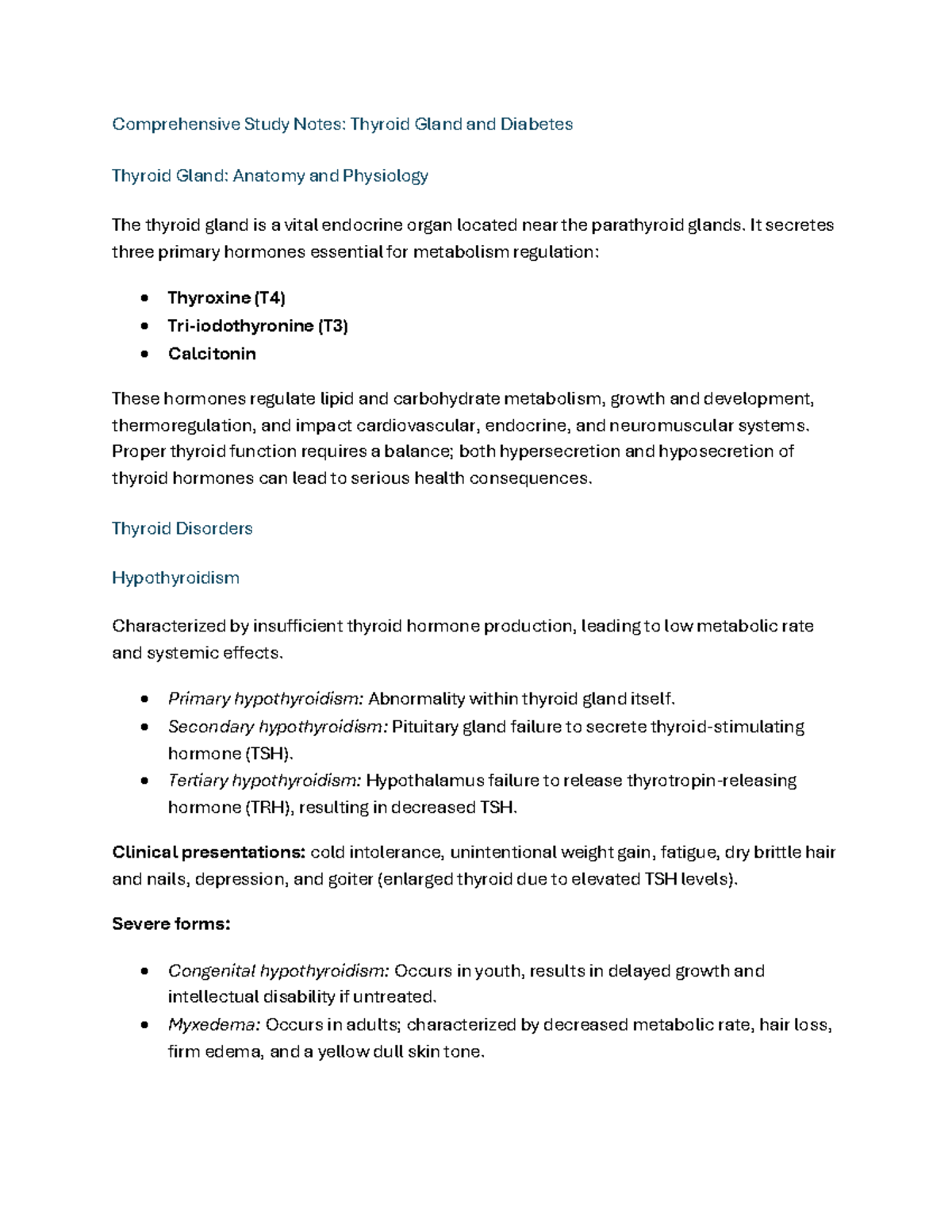 Pharmacology Application Test Review: Thyroid & Diabetes Disorders ...
