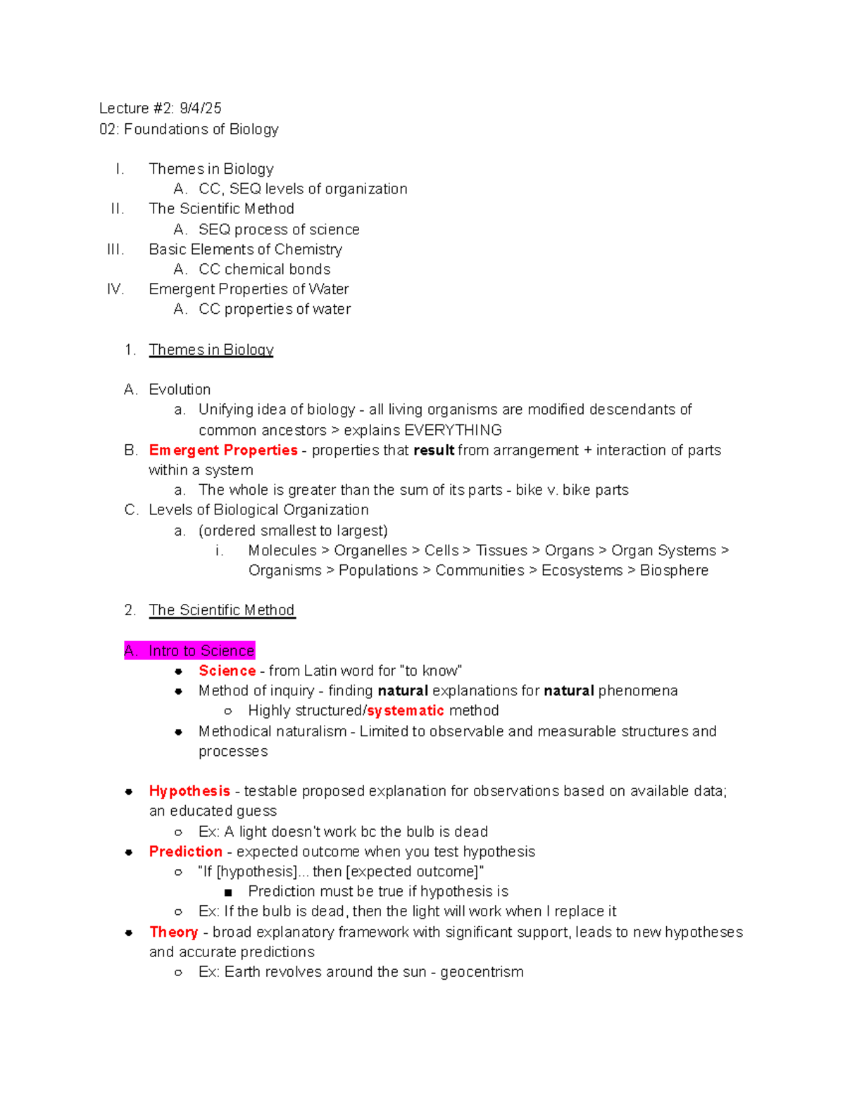 Lecture 02: Foundations of Biology - Themes & Scientific Method CC ...