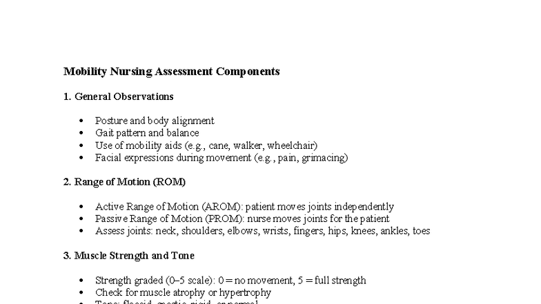 FILE 1510 - Comprehensive Mobility Nursing Assessment Guide - Studocu