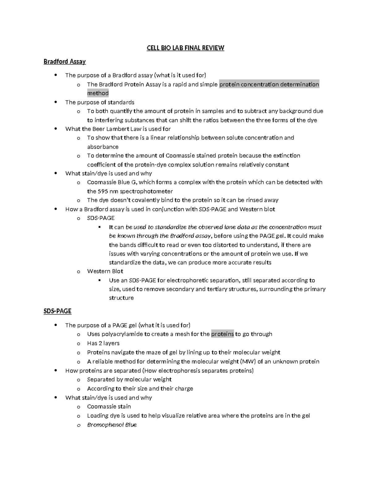 CELL BIO Final Exam Review: Key Concepts in Protein Analysis - Studocu
