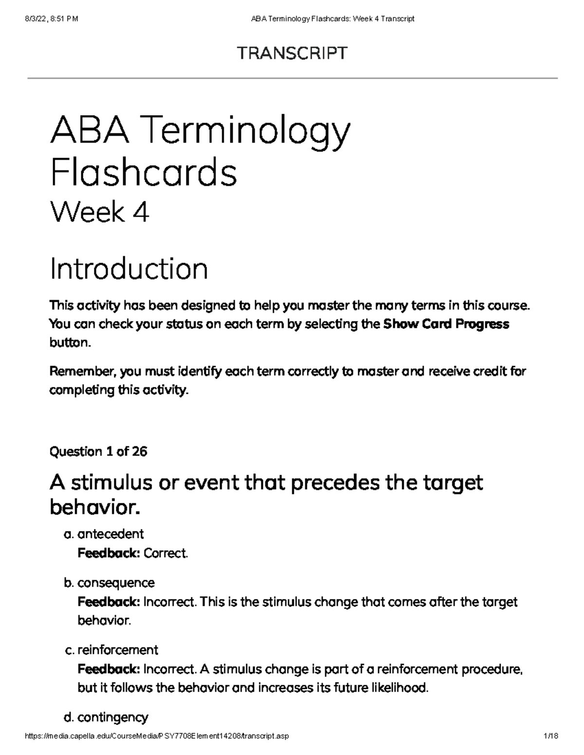 ABA Terminology Flashcards - Week 4 Study Guide - Studocu