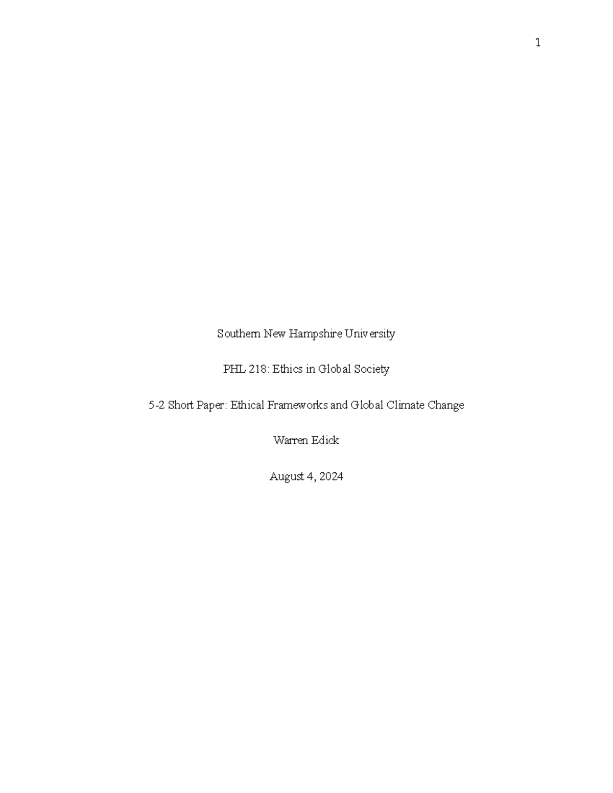 PHL 218: Short Paper on Ethical Frameworks & Climate Change - Studocu