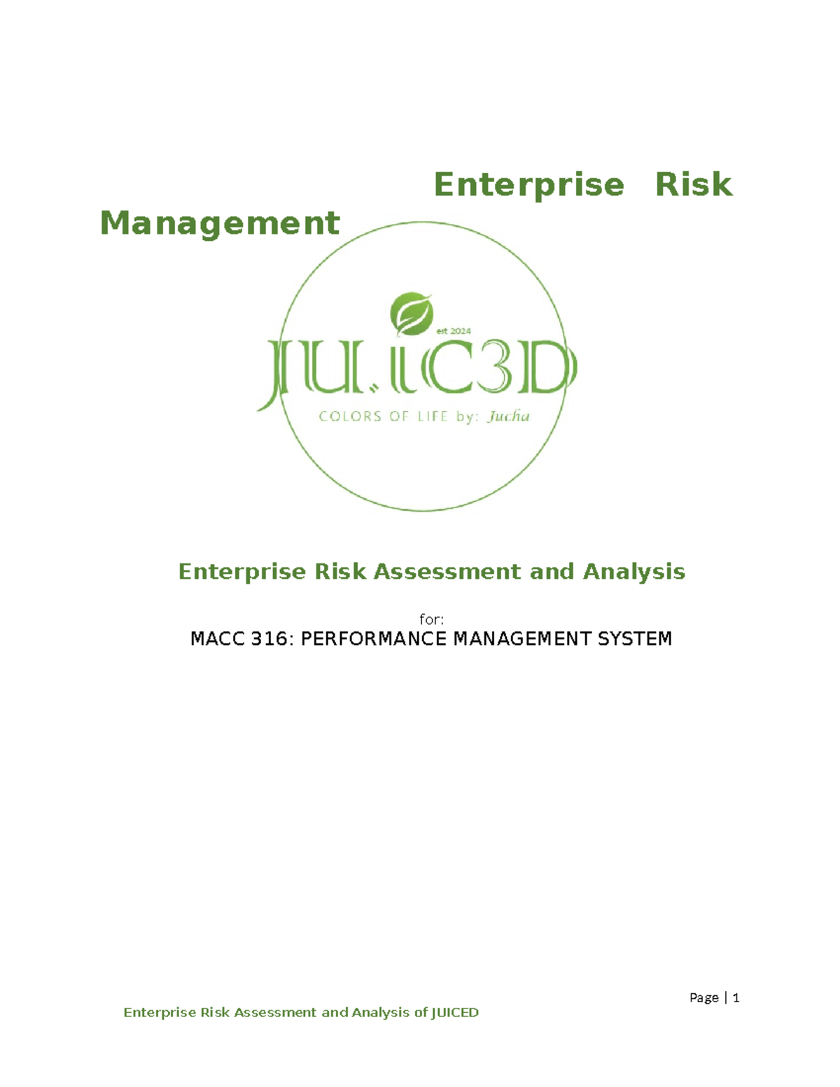 MACC-316 ERM - Risk Register - Enterprise Risk Management Enterprise ...