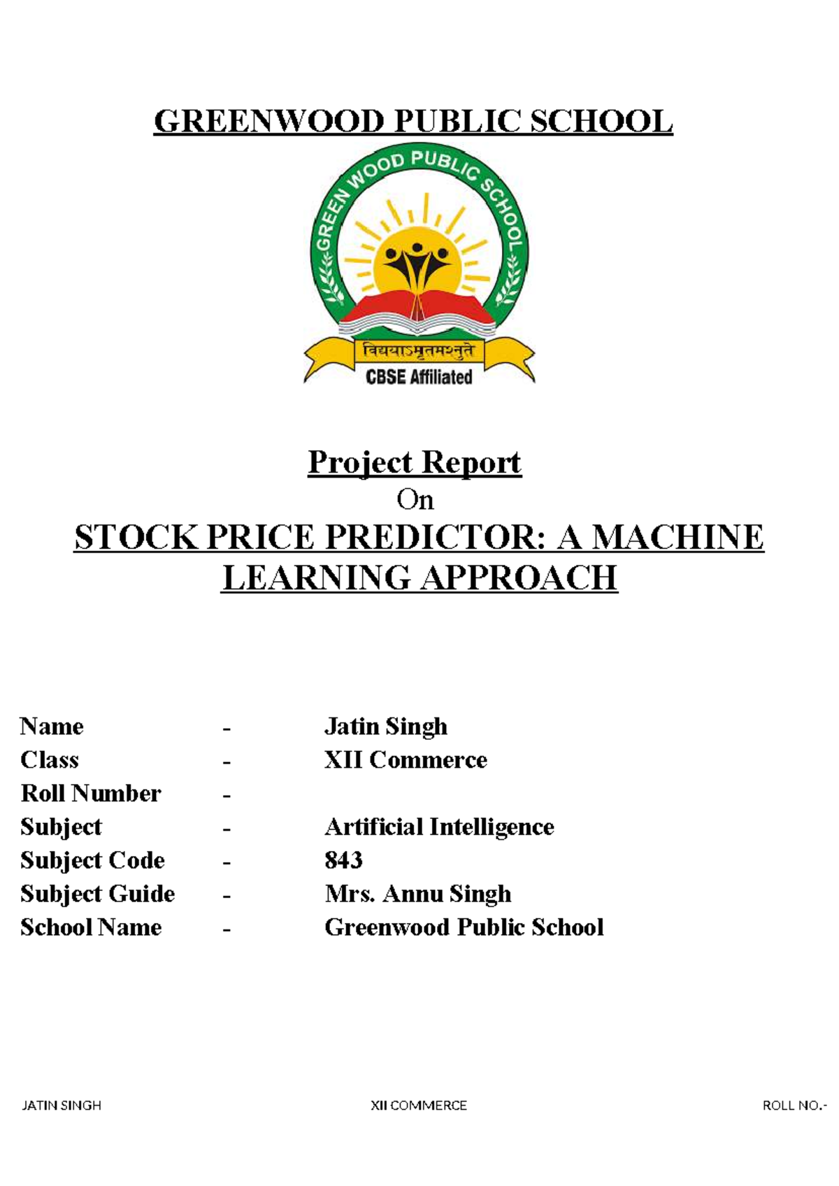 XII COMMERCE AI Project Report: Stock Price Predictor Using ML - Studocu