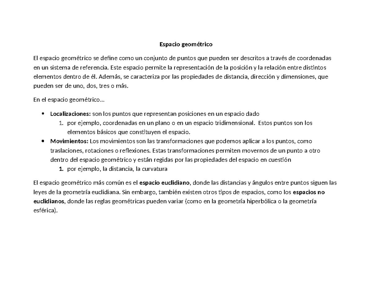 Definición y Tipos de Espacio Geométrico en Geometría - Studocu