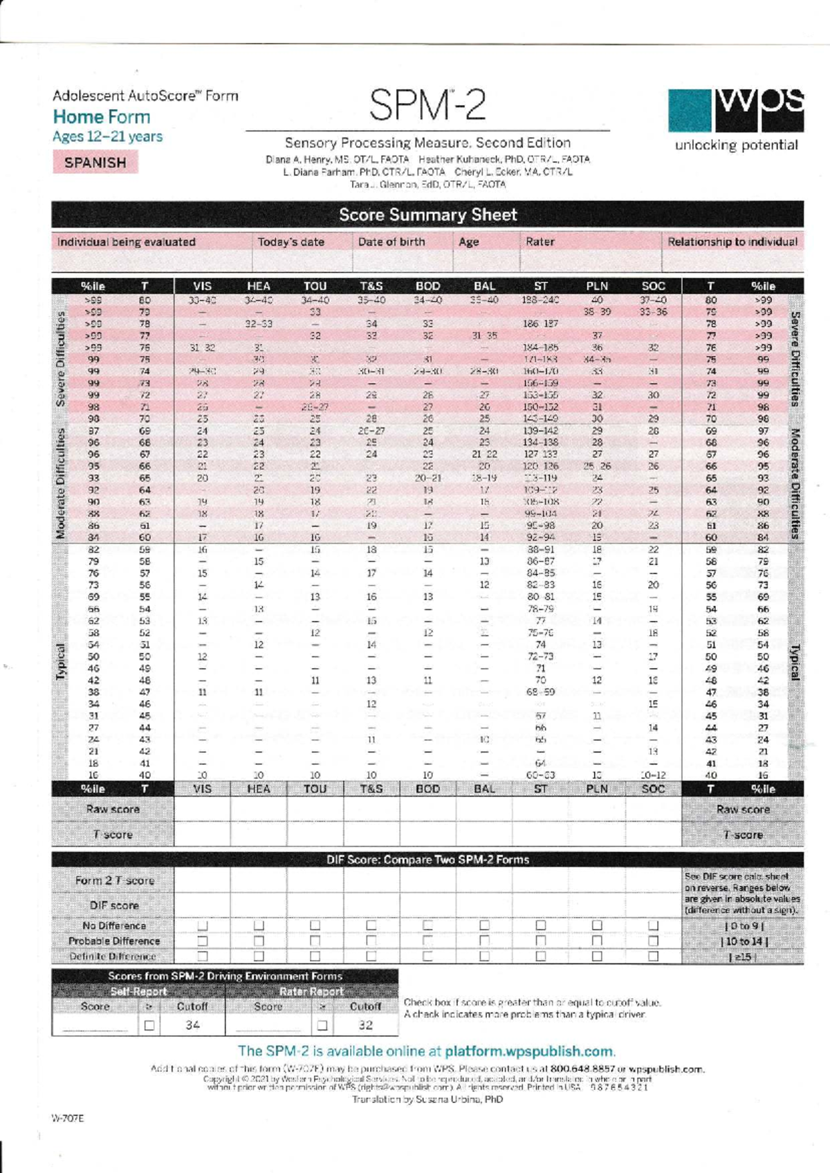 Spm hogar - evaluacion spm - Adolescent AutoScord' Form ####### Home ...