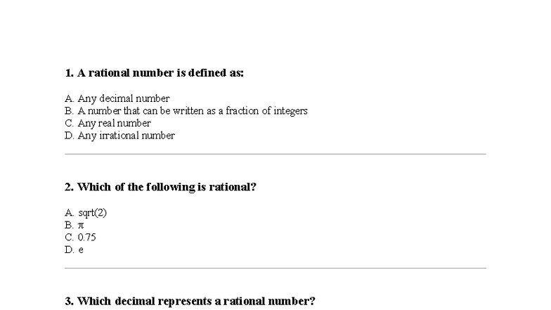 Rational Numbers Overview and MQCs Review - Studocu