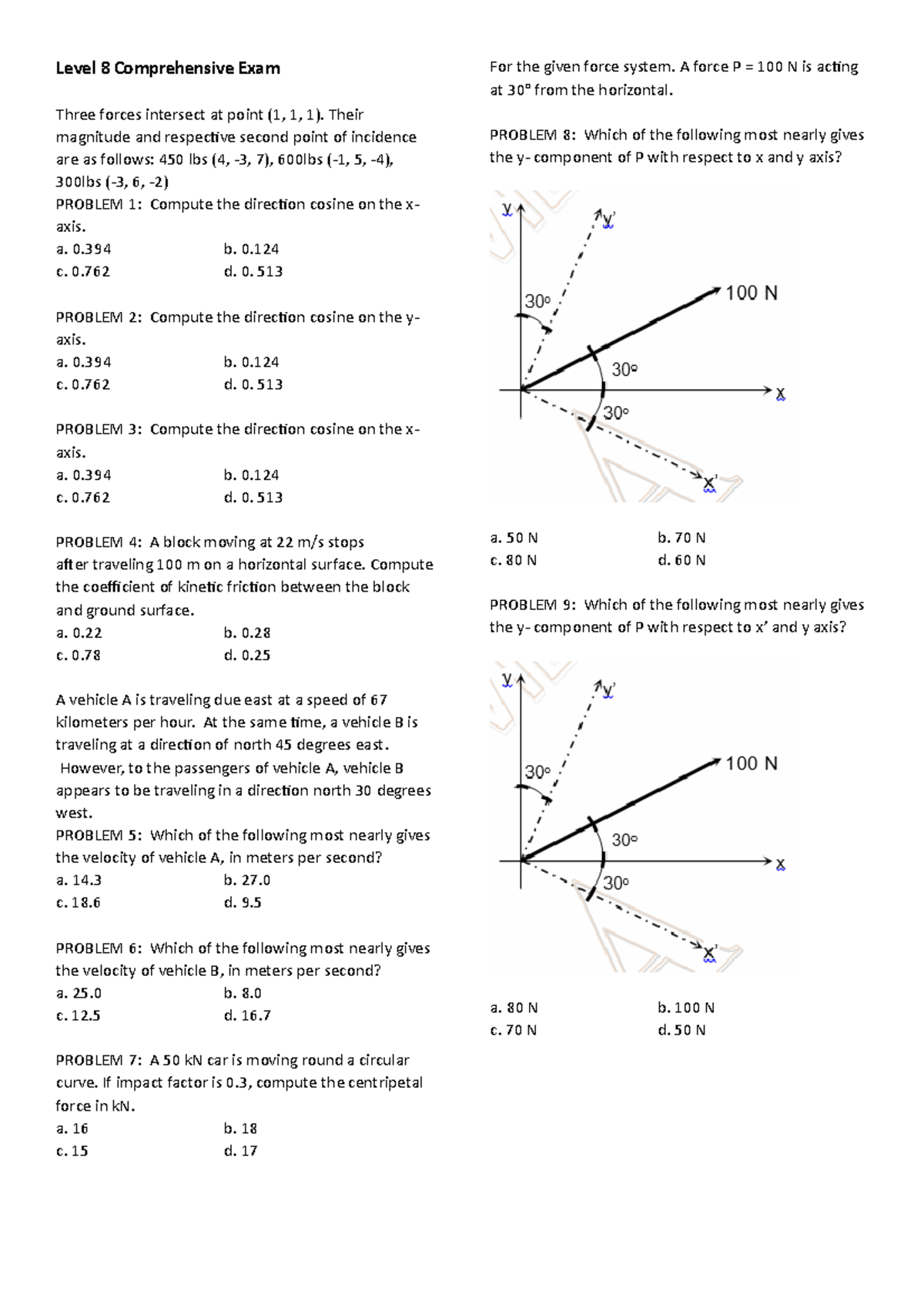 Level 8 Comprehensive Exam - Level 8 Comprehensive Exam Three forces ...